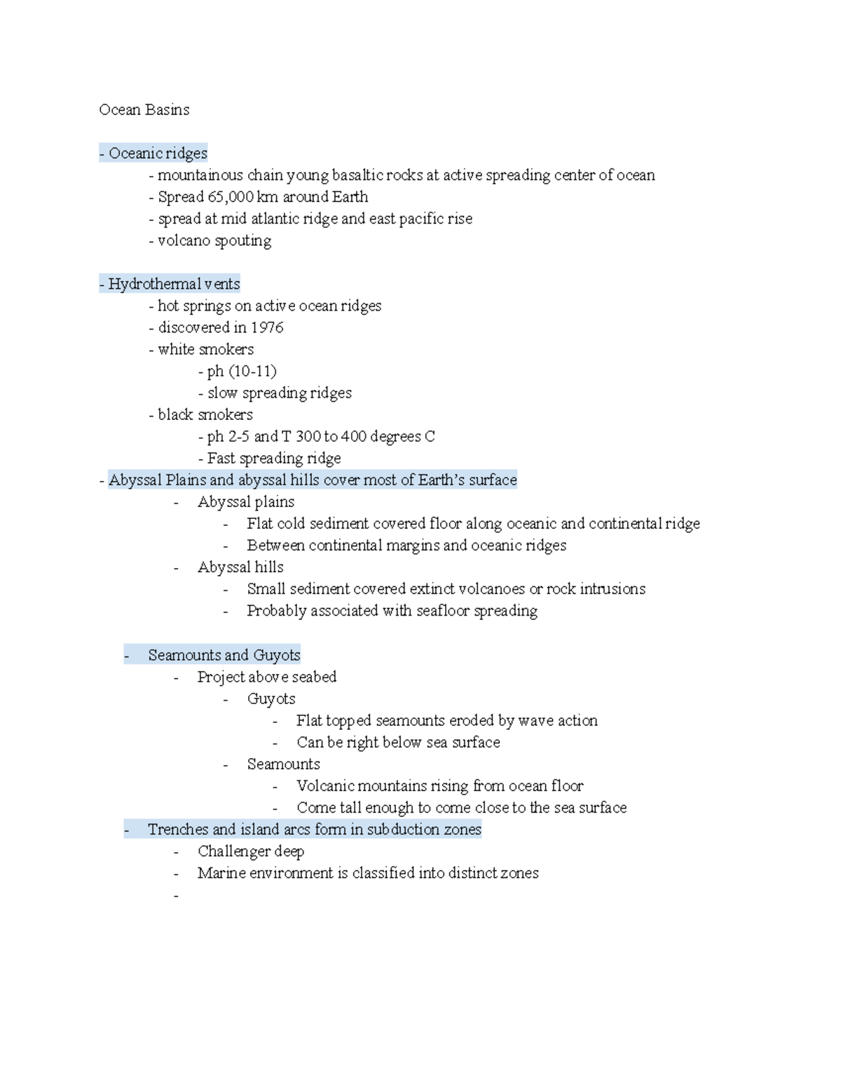 Ocean Basins - Lecture notes for Professor Ursula - Ocean Basins ...