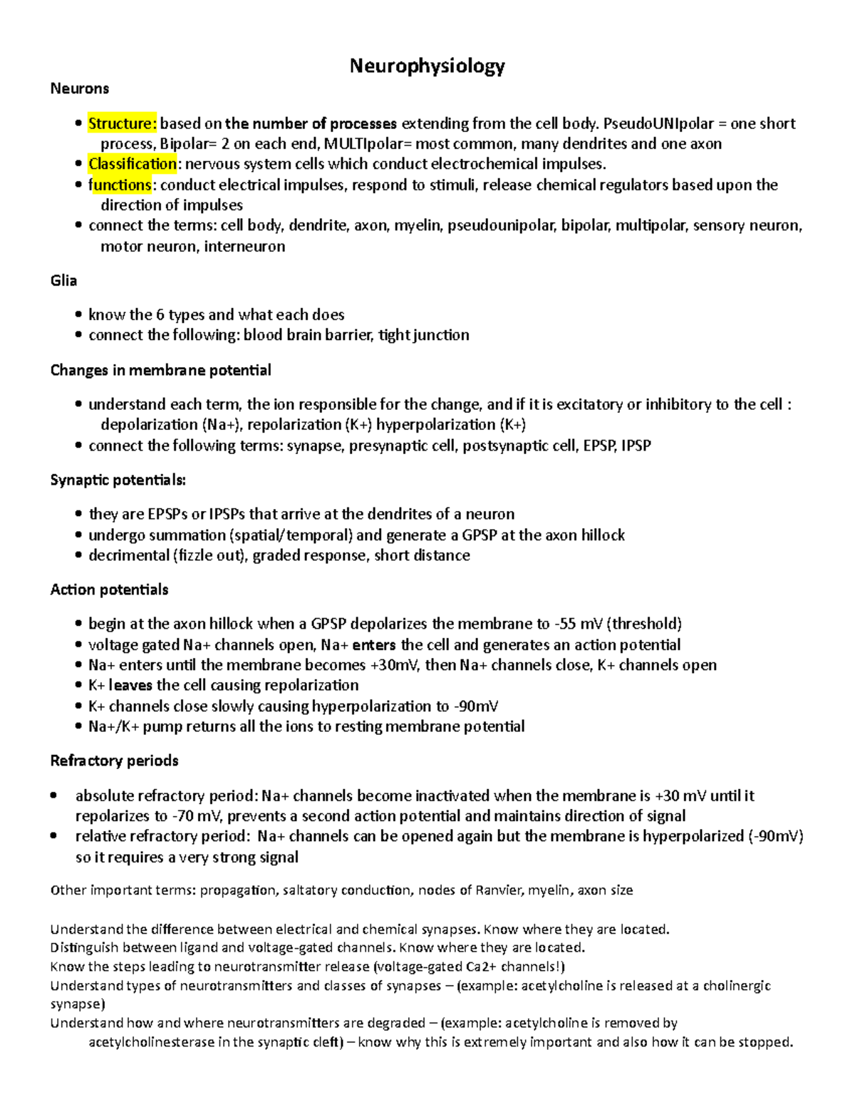 4-Neurophysiology - dr.carrier - Neurophysiology Neurons Structure: based on the number of - Studocu