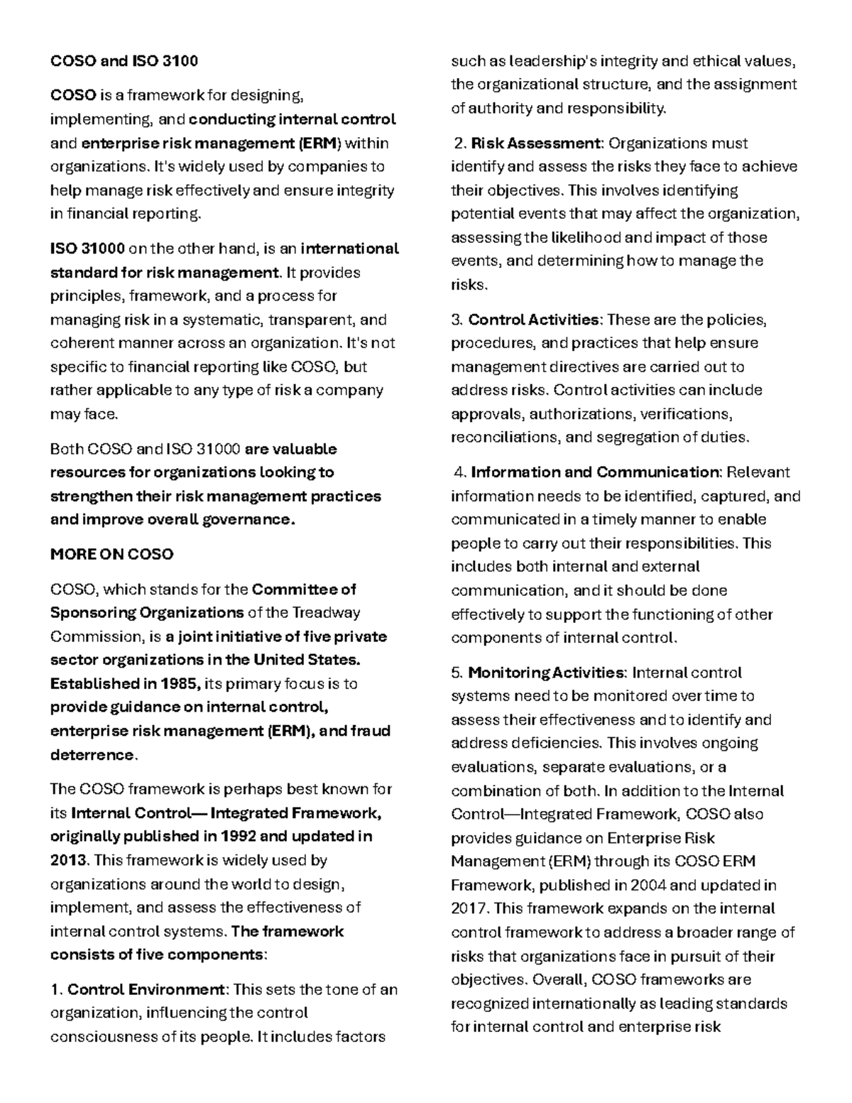 Elective-2- Reviewer - COSO and ISO 3100 COSO is a framework for ...