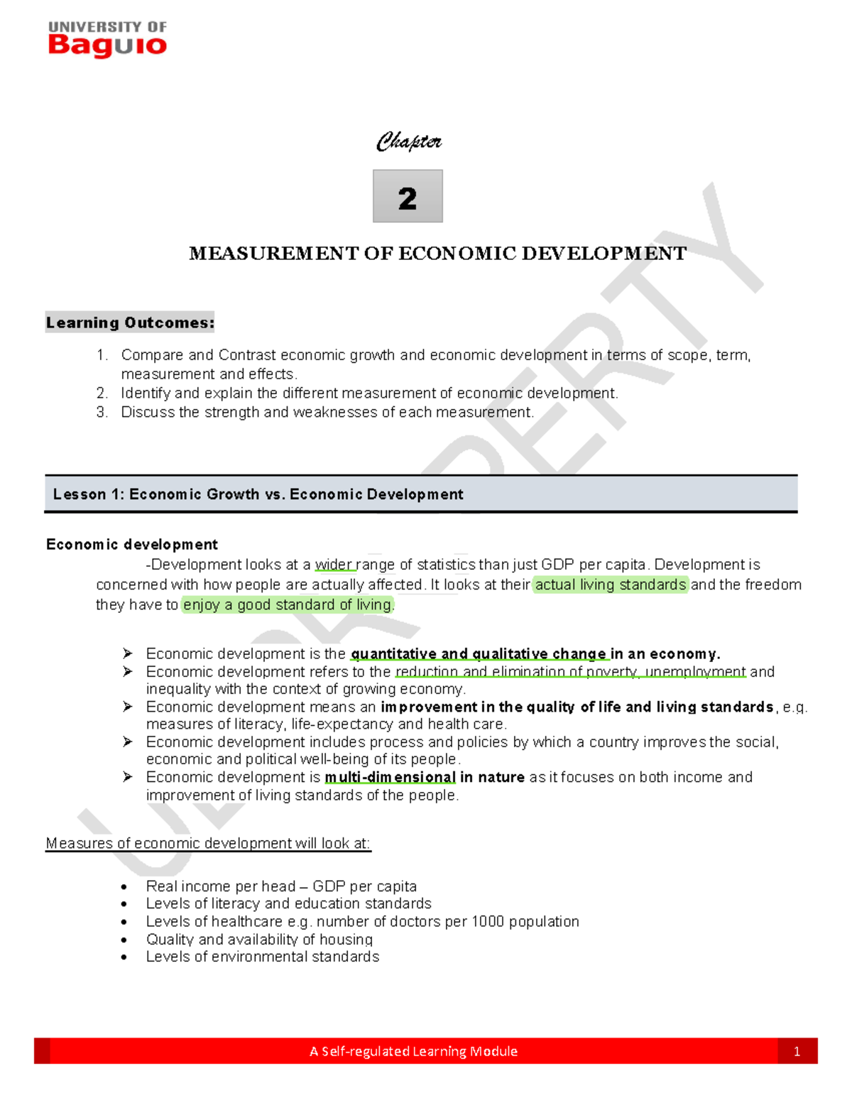 Measurement of Economic Development - Chapter MEASUREMENT OF ECONOMIC DEVELOPMENT Learning ...