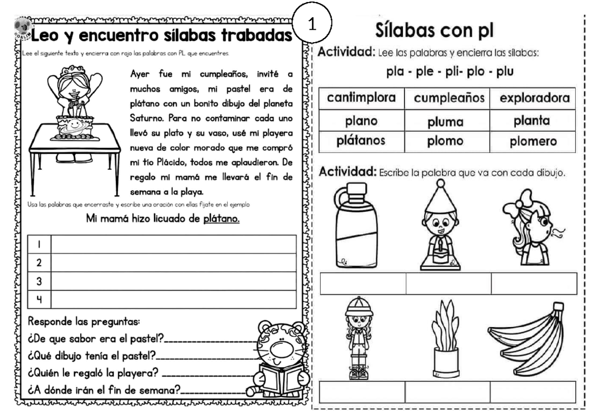 Lecturas - 1 Leo y encuentro sílabas trabadas Sílabas con pl Lee el ...