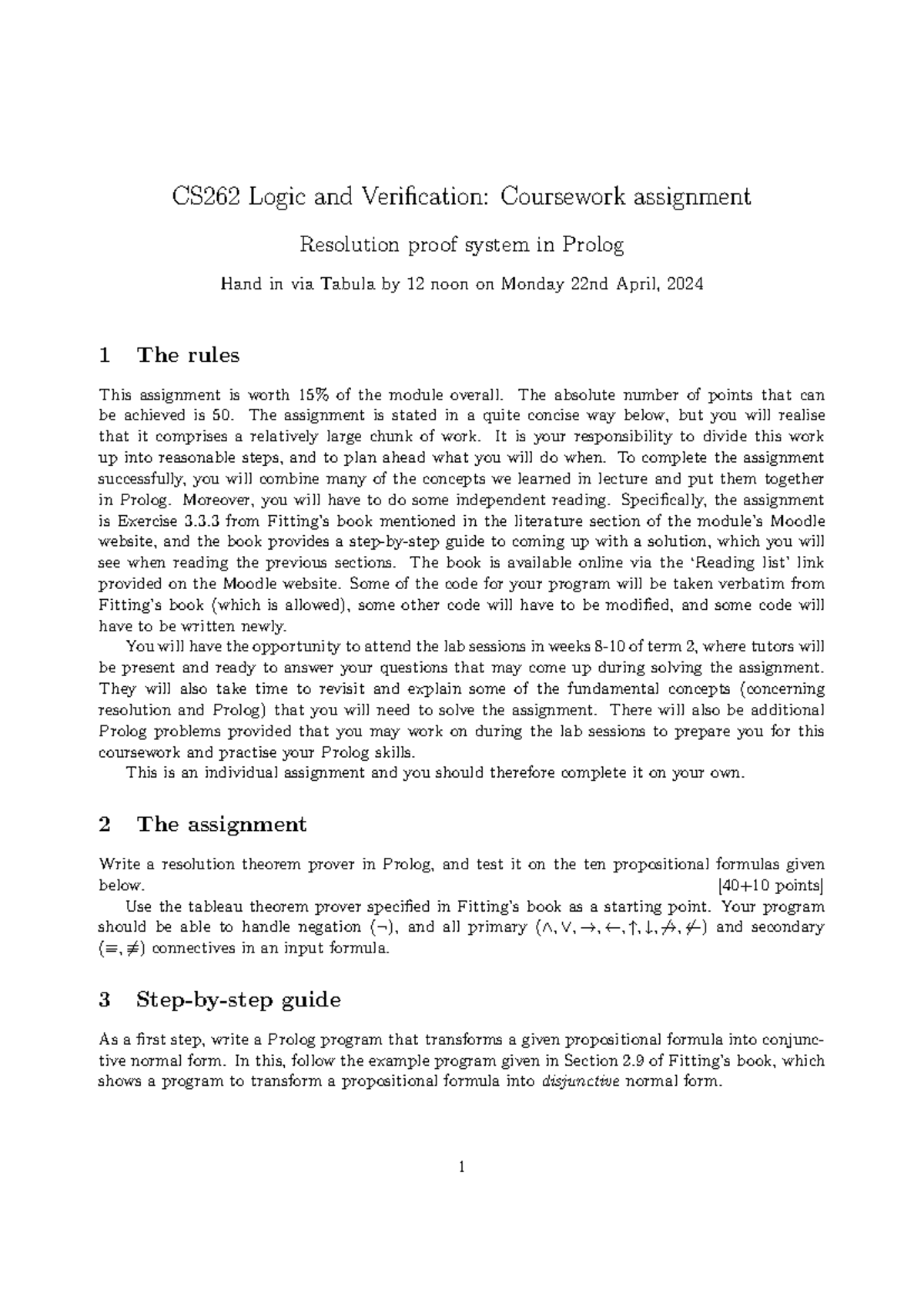 Assignment-64 - this is assignment 1 - CS262 Logic and Verification: Coursework assignment - Studocu