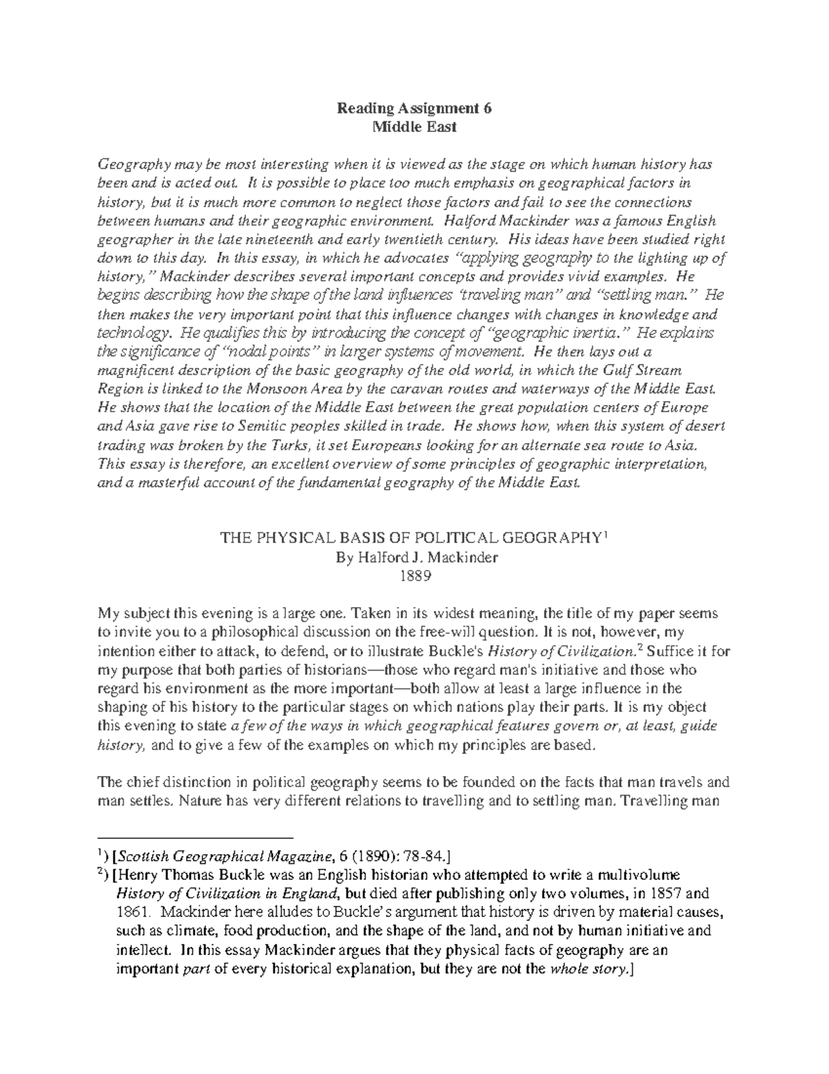 GEOG202 reading 6 Middle East - Reading Assignment 6 Middle East ...