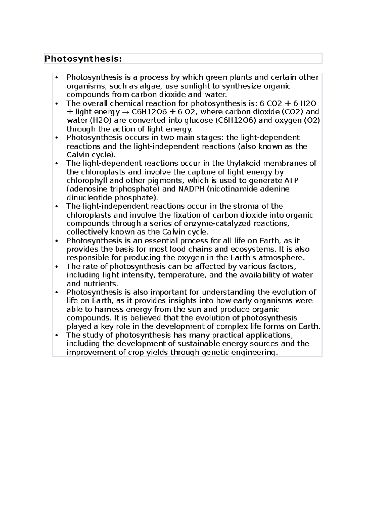 Photosynthesis notes - Photosynthesis: Photosynthesis is a process by ...