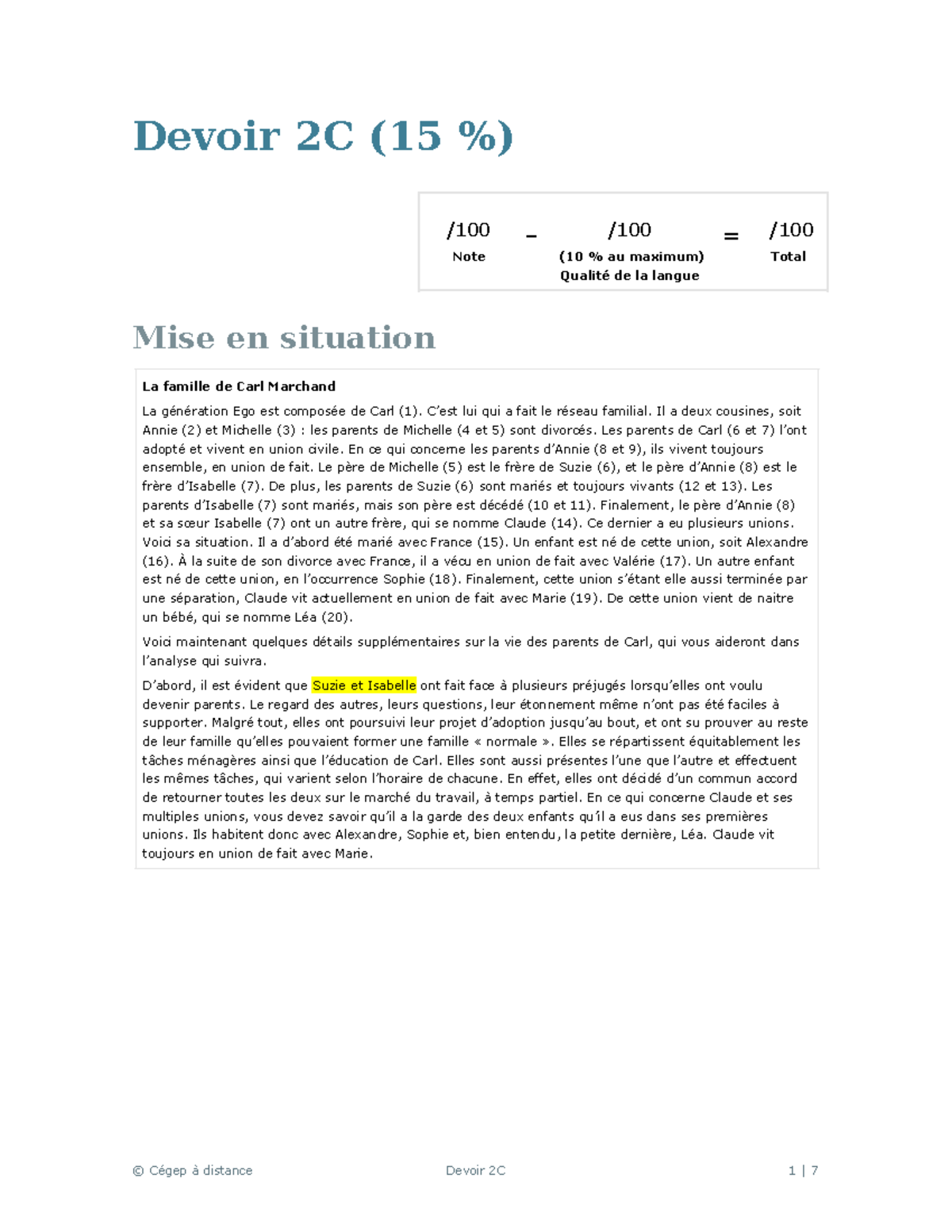 Devoir 2 - Cela est pour faire un test - Devoir 2C (15 %) / Note ...