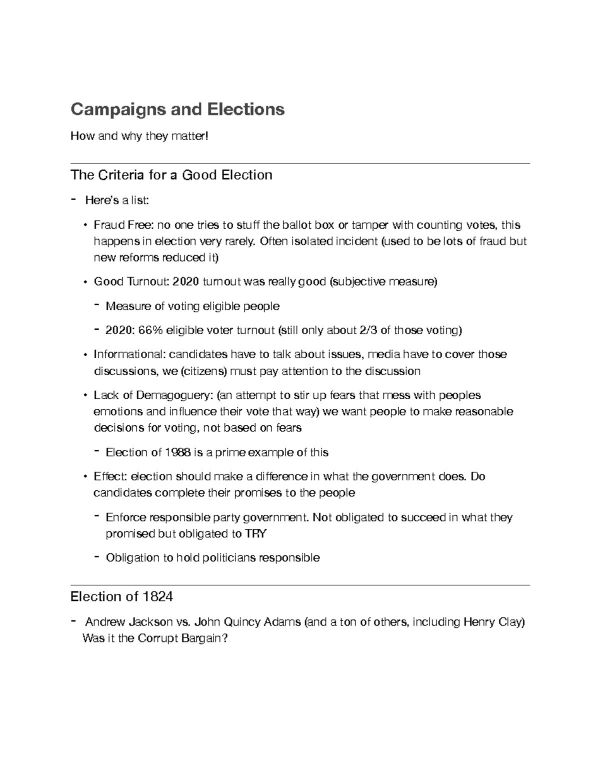 Campaign and Elections Notes - Campaigns and Elections How and why they ...