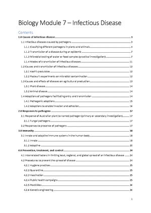 MODULE 7: BIOLOGY - BIO12-14: analyses infectious disease in terms of ...