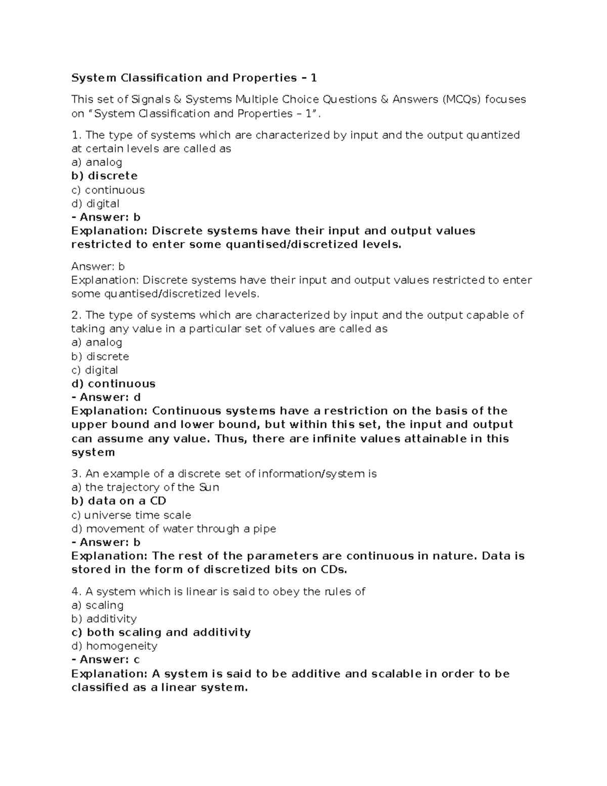 System Classification And Properties The Type Of Systems Which Are Characterized By Input And