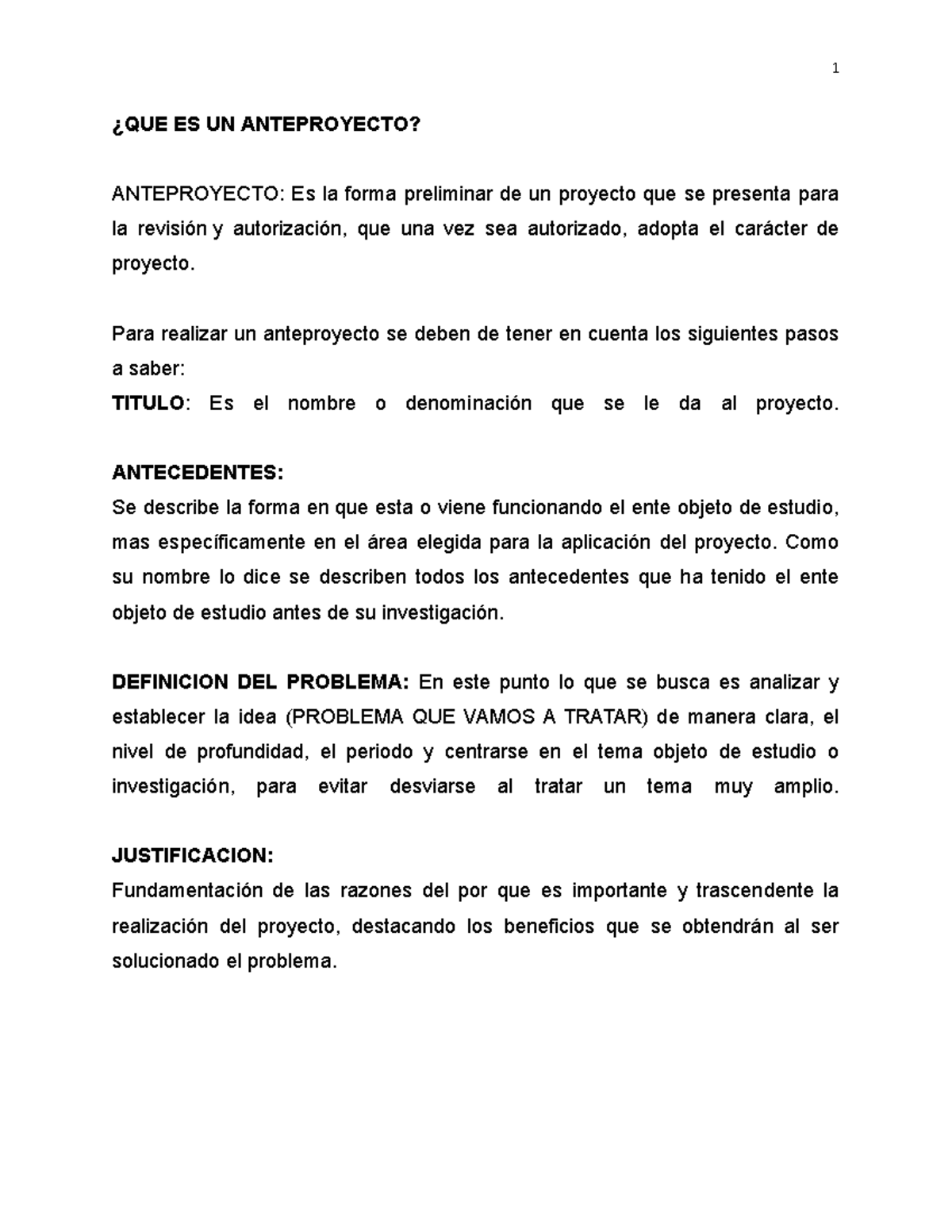 Directrices-anteproyecto - ¿QUE ES UN ANTEPROYECTO? ANTEPROYECTO: Es la ...