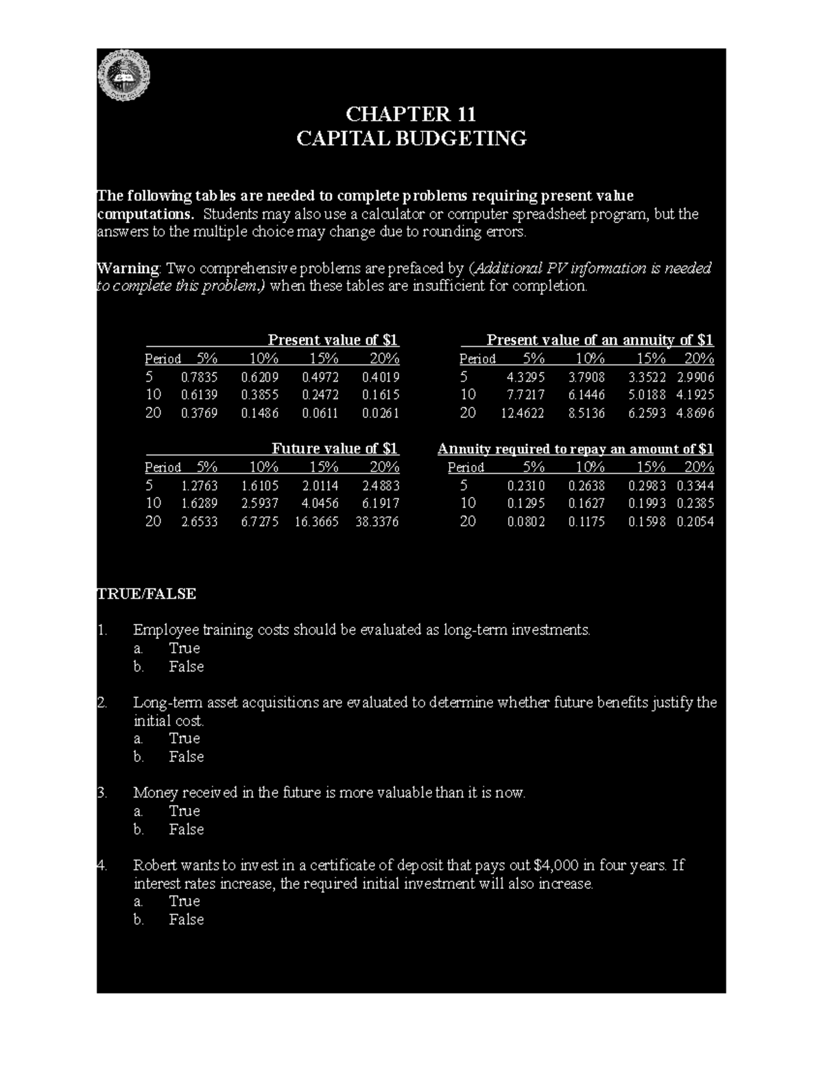 CHAP 11 - MANAGEMENT ACCOUNTING PRACTICE TEST CHAPTER 11 - Managerial ...