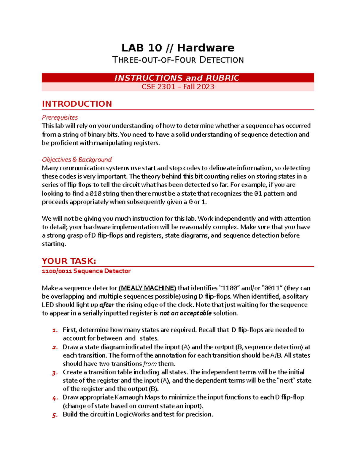 Lecture Notes For The Lab Lab 10 Hardware Three Out Of Four Detection Instructions And