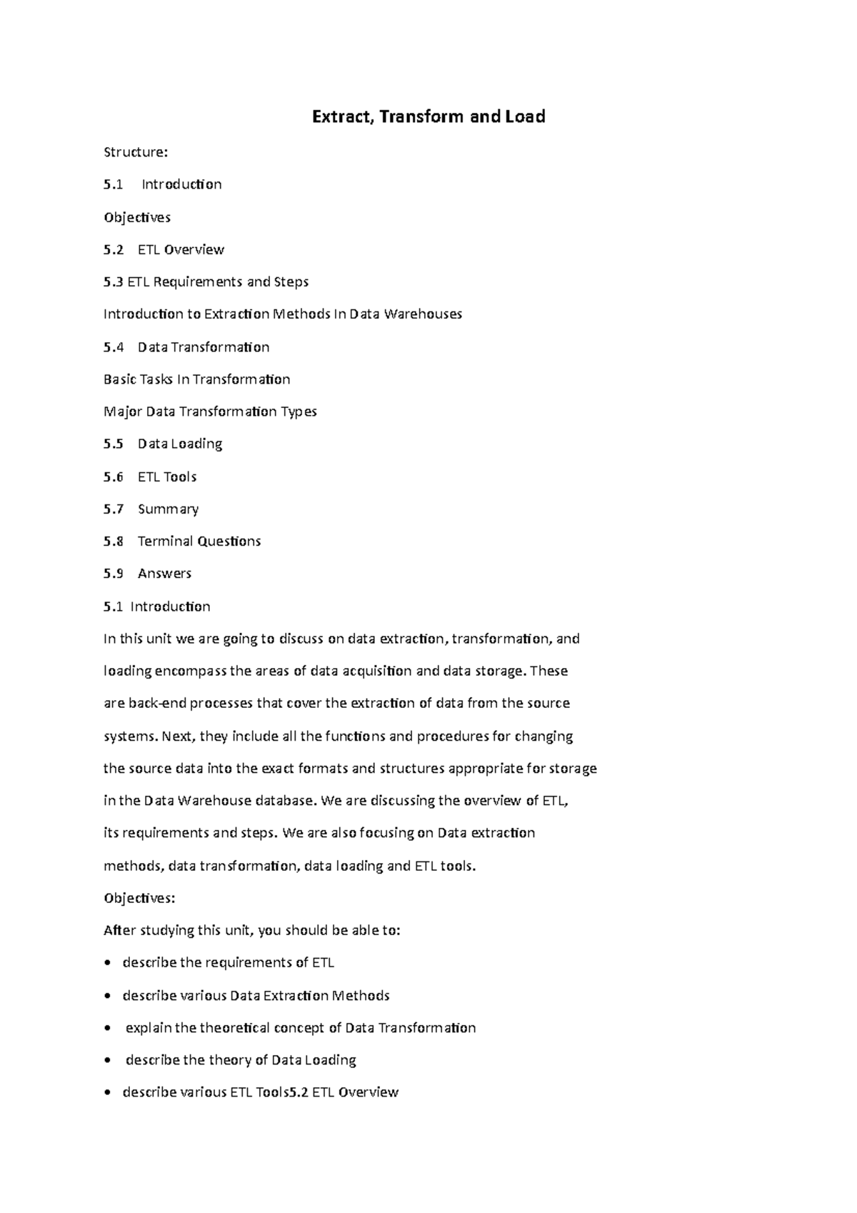 Extract, Transform and Load - Extract, Transform and Load Structure: 5 ...