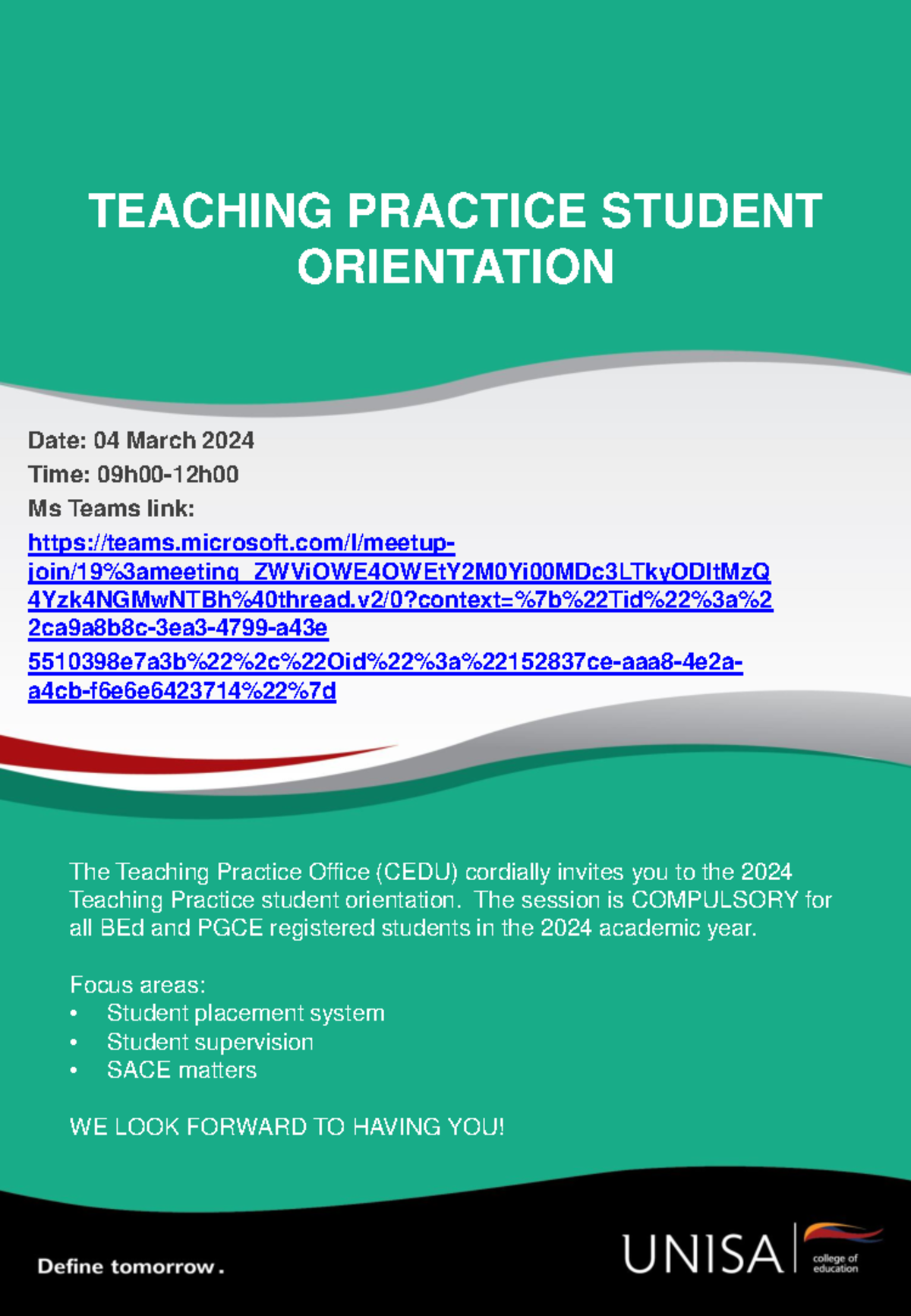 TP Student Orientation Flyer - TEACHING PRACTICE STUDENT ORIENTATION ...