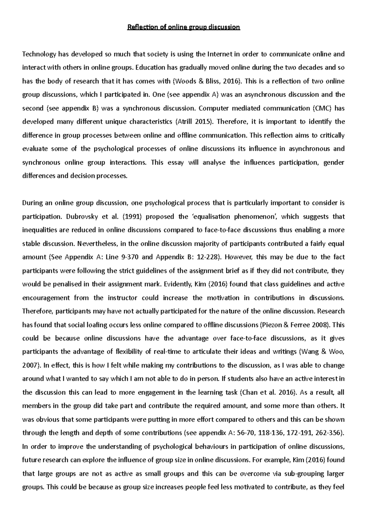 Reflection of online group discussion - Reflection of online group ...