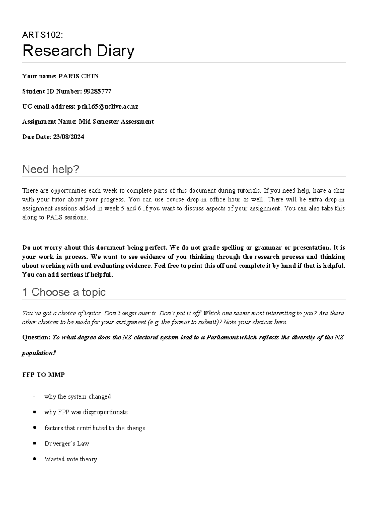 ARTS102-24S4 Research Diary - ARTS102: Research Diary Your name: PARIS ...