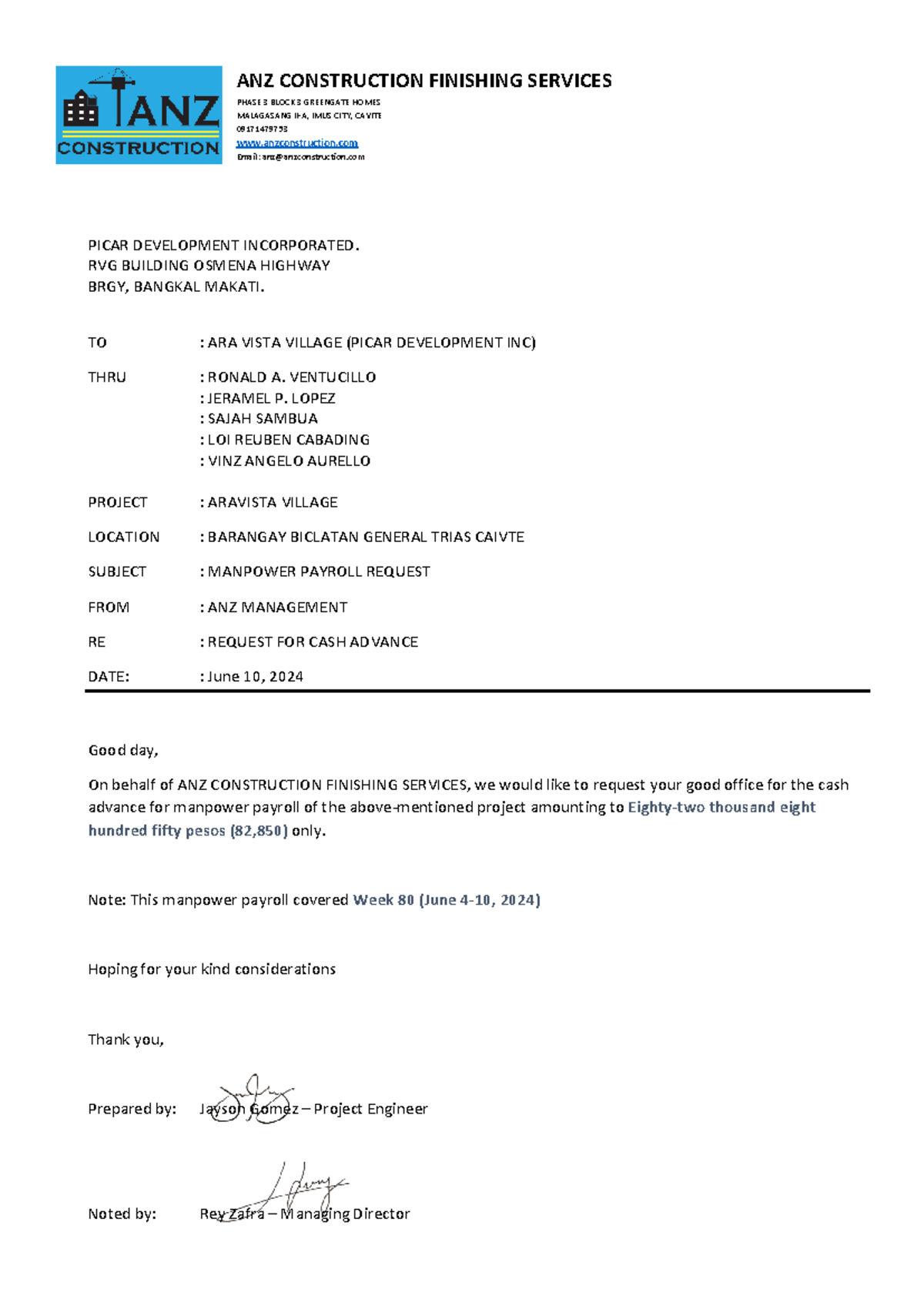 Payroll Request - ANZ CONSTRUCTION FINISHING SERVICES PHASE 3 BLOCK 3 ...