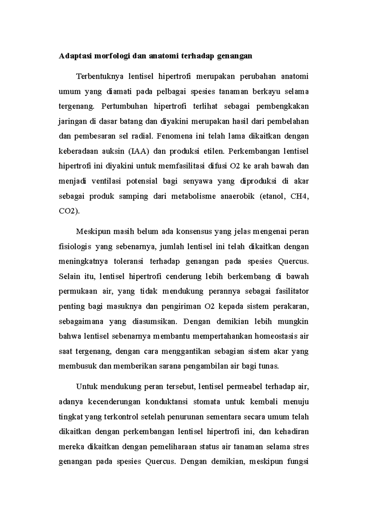 Adaptasi morfologi dan anatomi terhadap genangan - Adaptasi morfologi ...