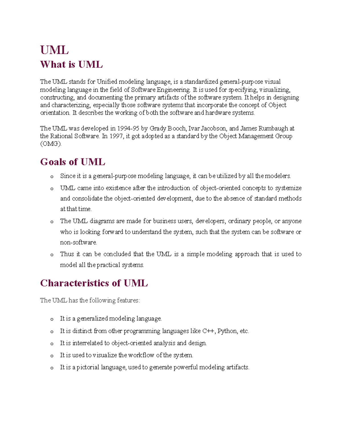 Uml Lecture Uml What Is Uml The Uml Stands For Unified Modeling