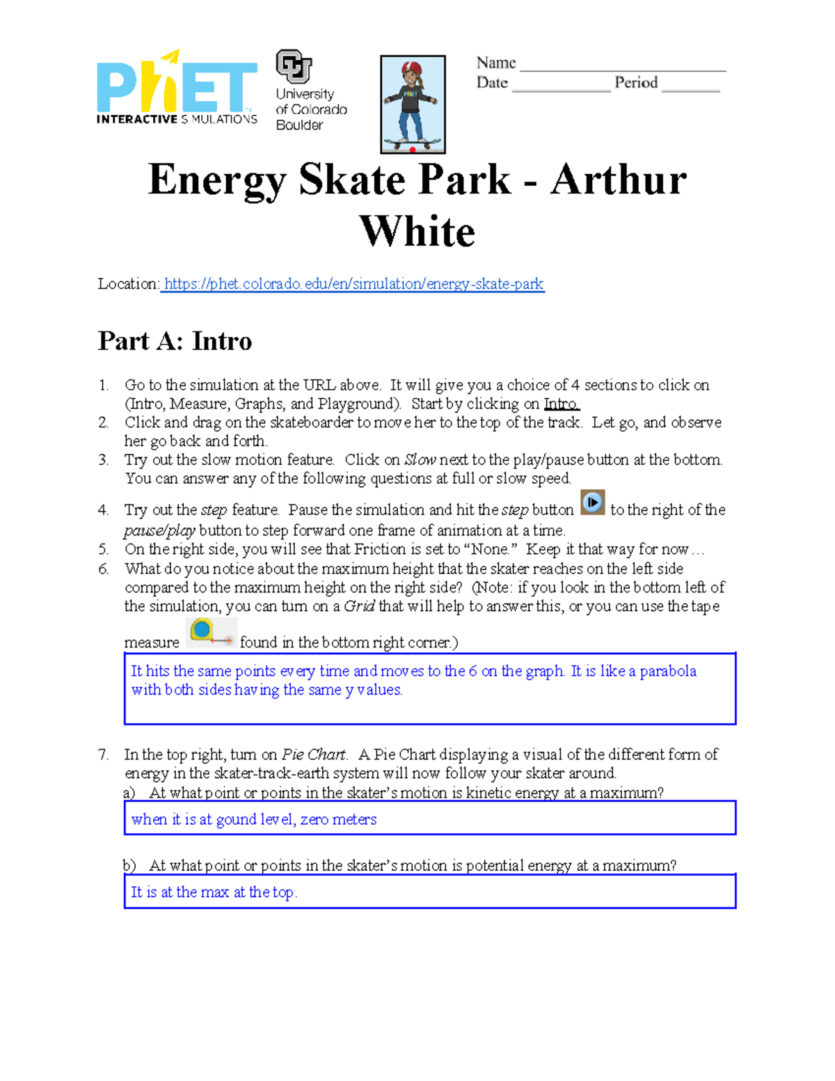 Arthur White - 3A3 Phet Lab Ener - 10444159.3 Phet Lab Energy Skate ...