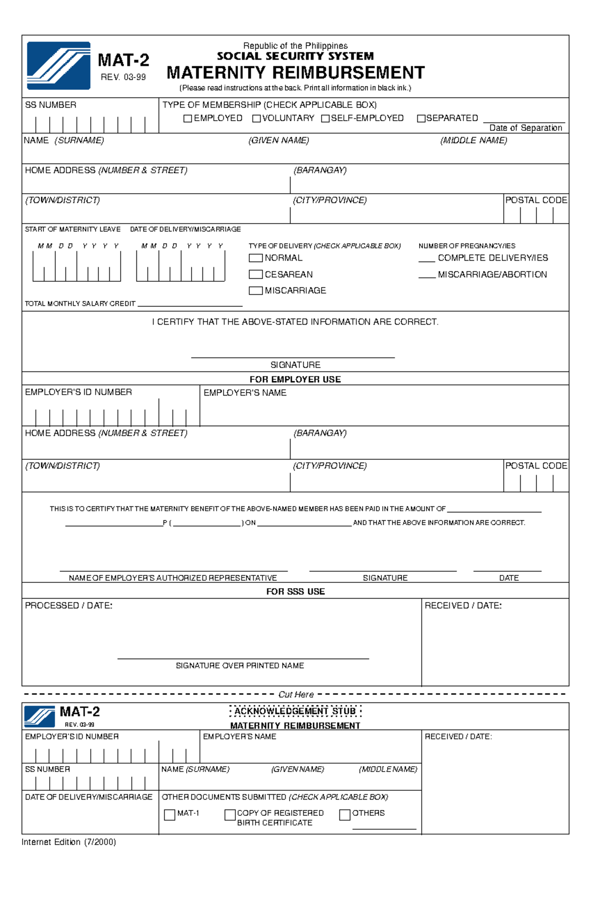 Maternity form sss - a series of collection - Cut Here MAT- REV. 03 ...