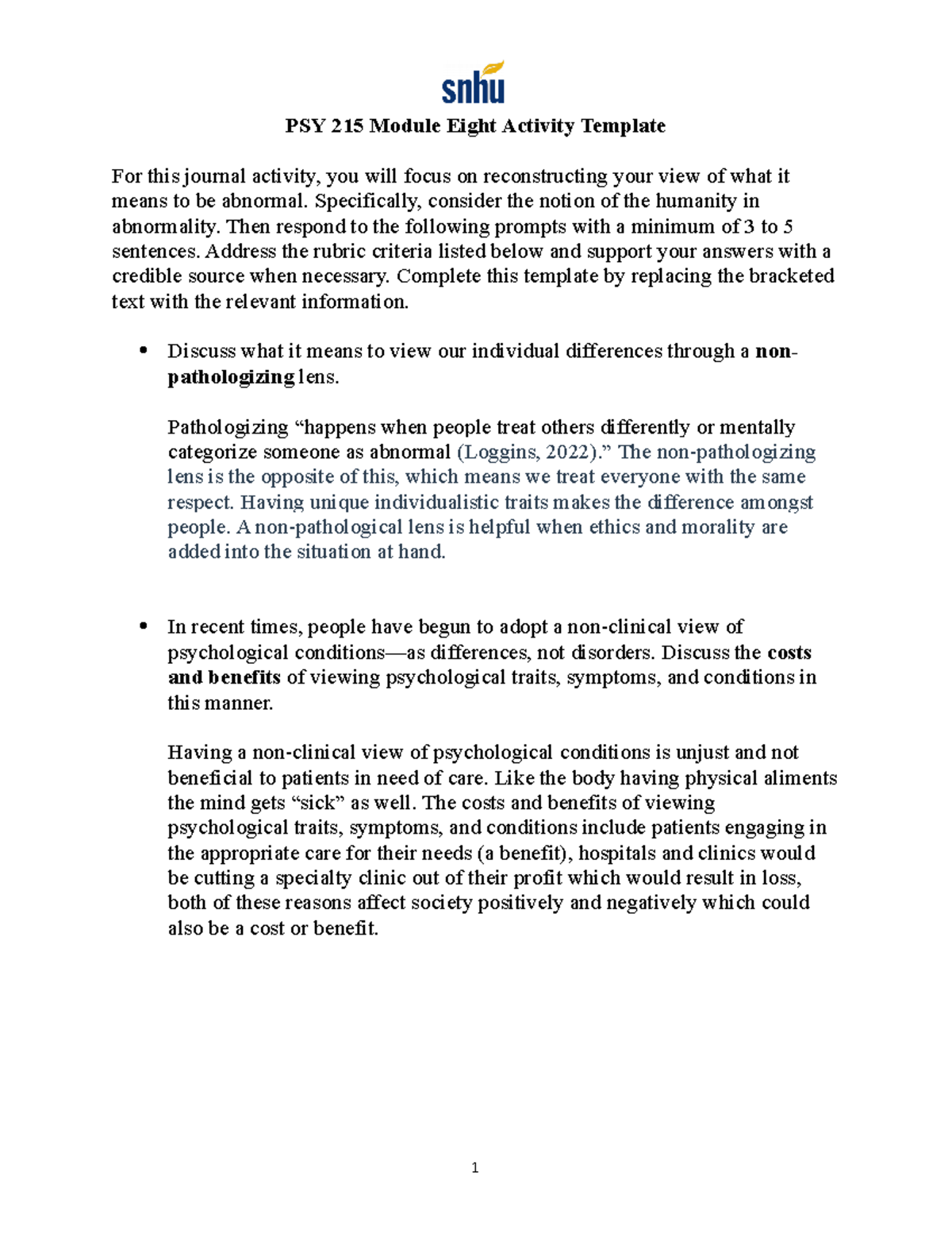 PSY 215 Module Eight Activity Template - PSY 215 Module Eight Activity Template For this journal ...