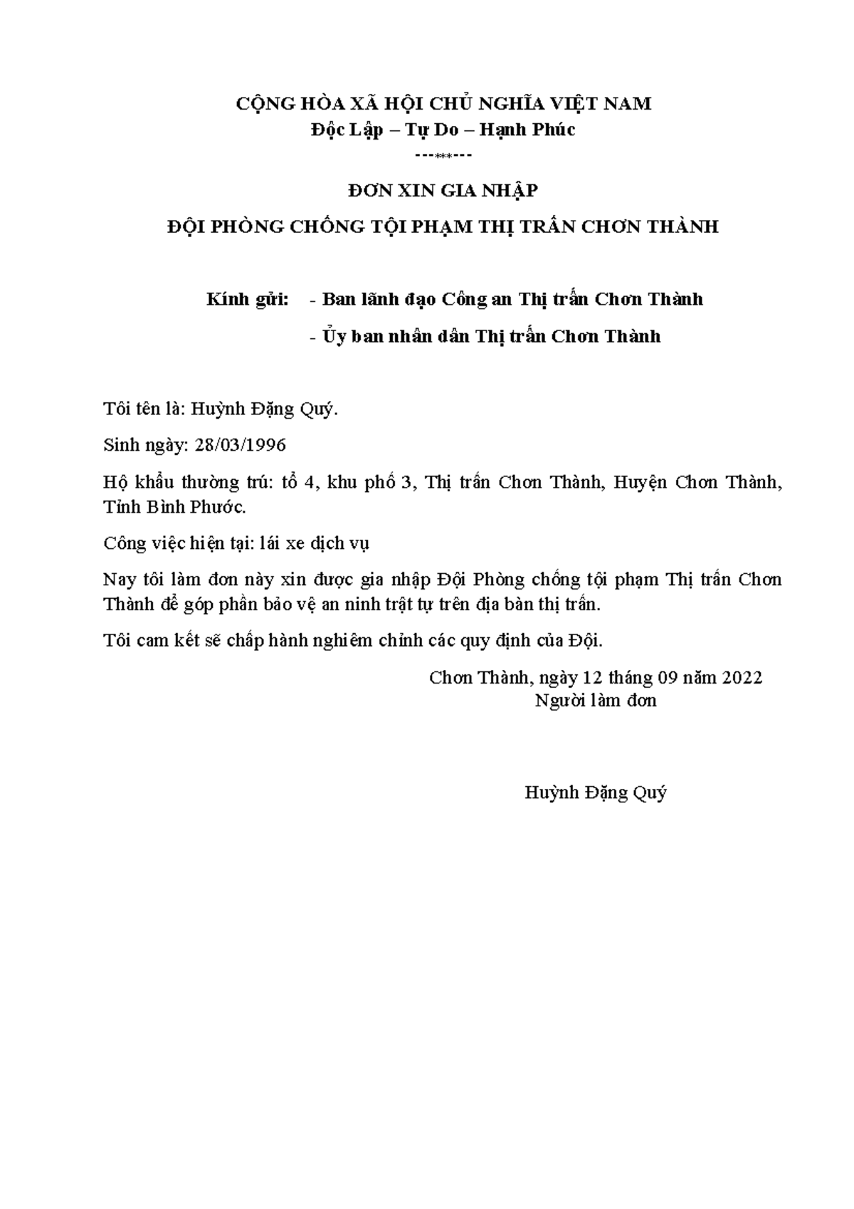 Don xin gia nhap PCTP - CỘNG HÒA XÃ HỘI CHỦ NGHĨA VIỆT NAM Độc Lập – Tự ...