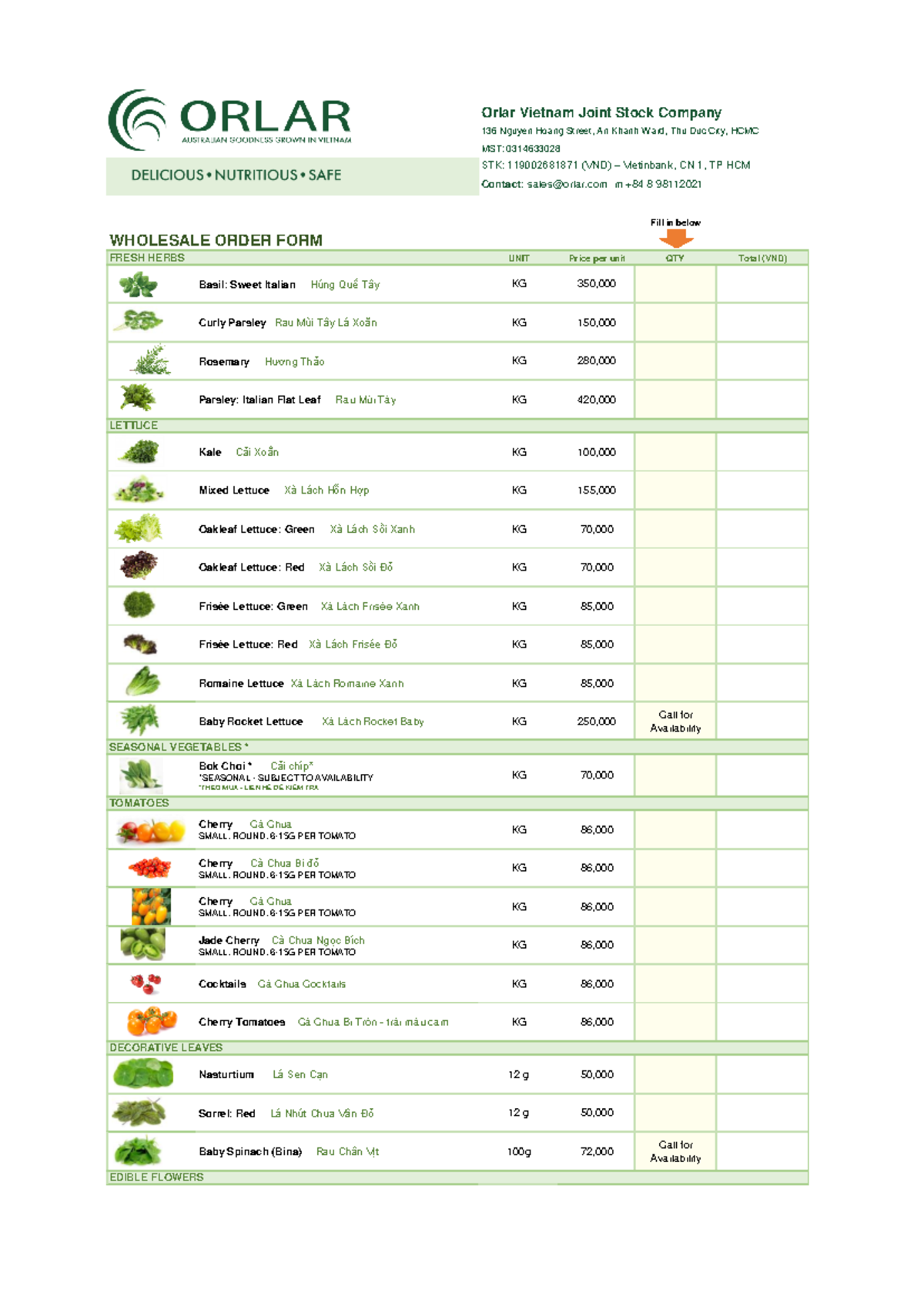 Orlar - B2B - Price List Nov 2023 - Fill in below WHOLESALE ORDER FORM ...