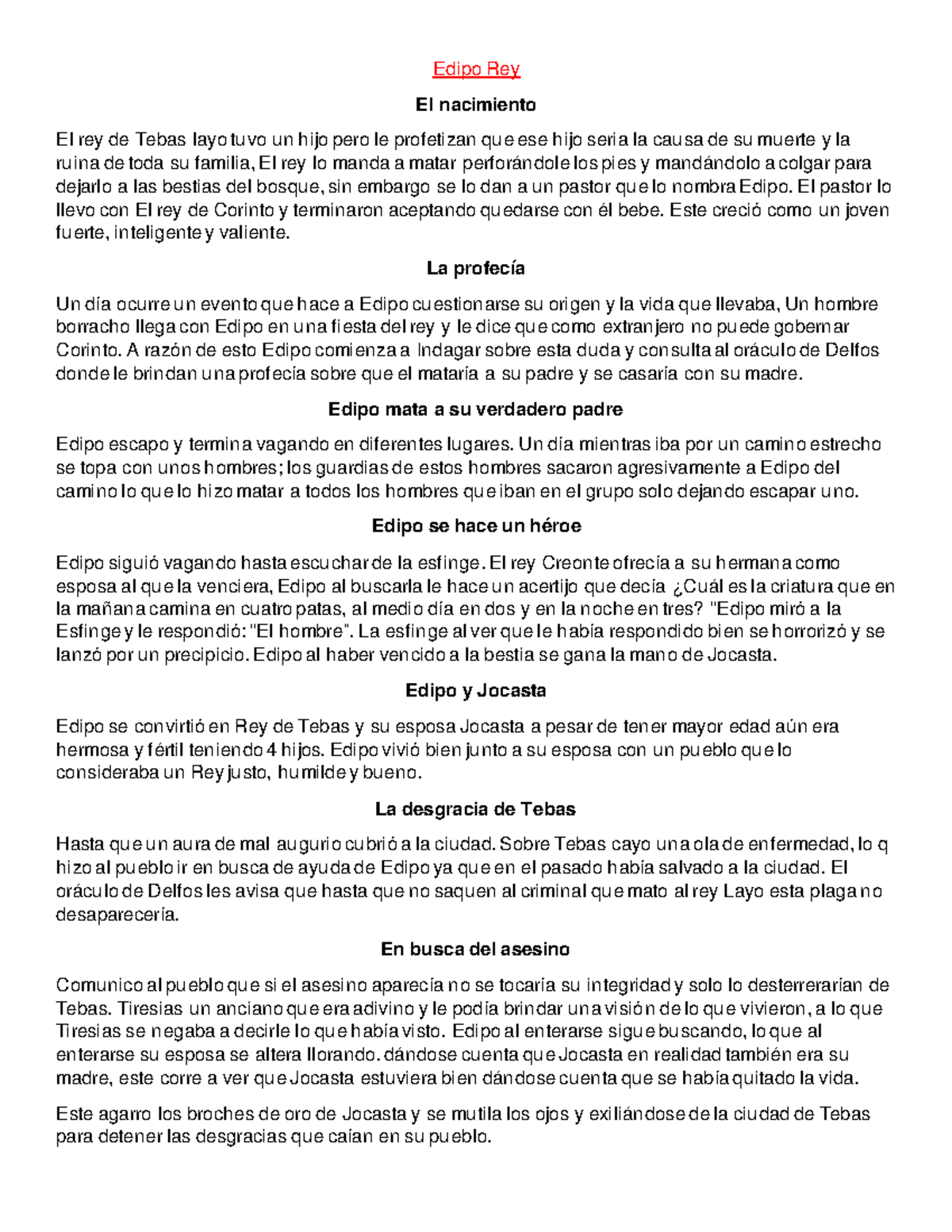 Edipo - para español - Edipo Rey El nacimiento El rey de Tebas layo ...