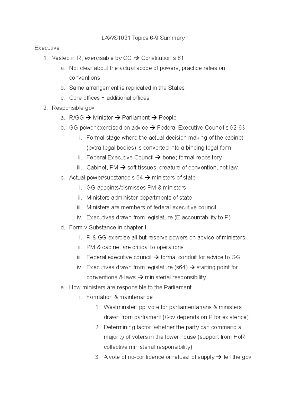 LAWS1021 Topics 6 - 9 Summary - LAWS1021 Topics 6-9 Summary Executive ...