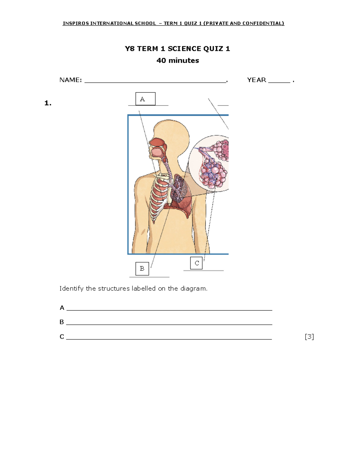 Y8 T1 2024 Science QUIZ1 - Y8 TERM 1 SCIENCE QUIZ 1 40 minutes NAME ...