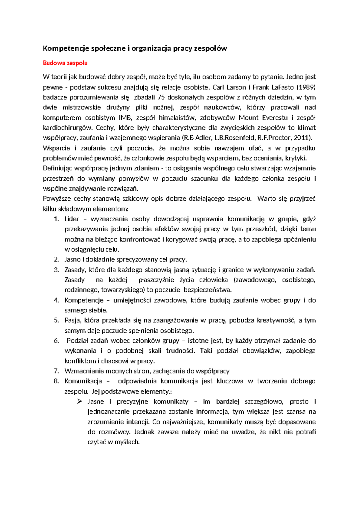 Budowa zespołu - Kompetencje społeczne i organizacja pracy zespołów ...