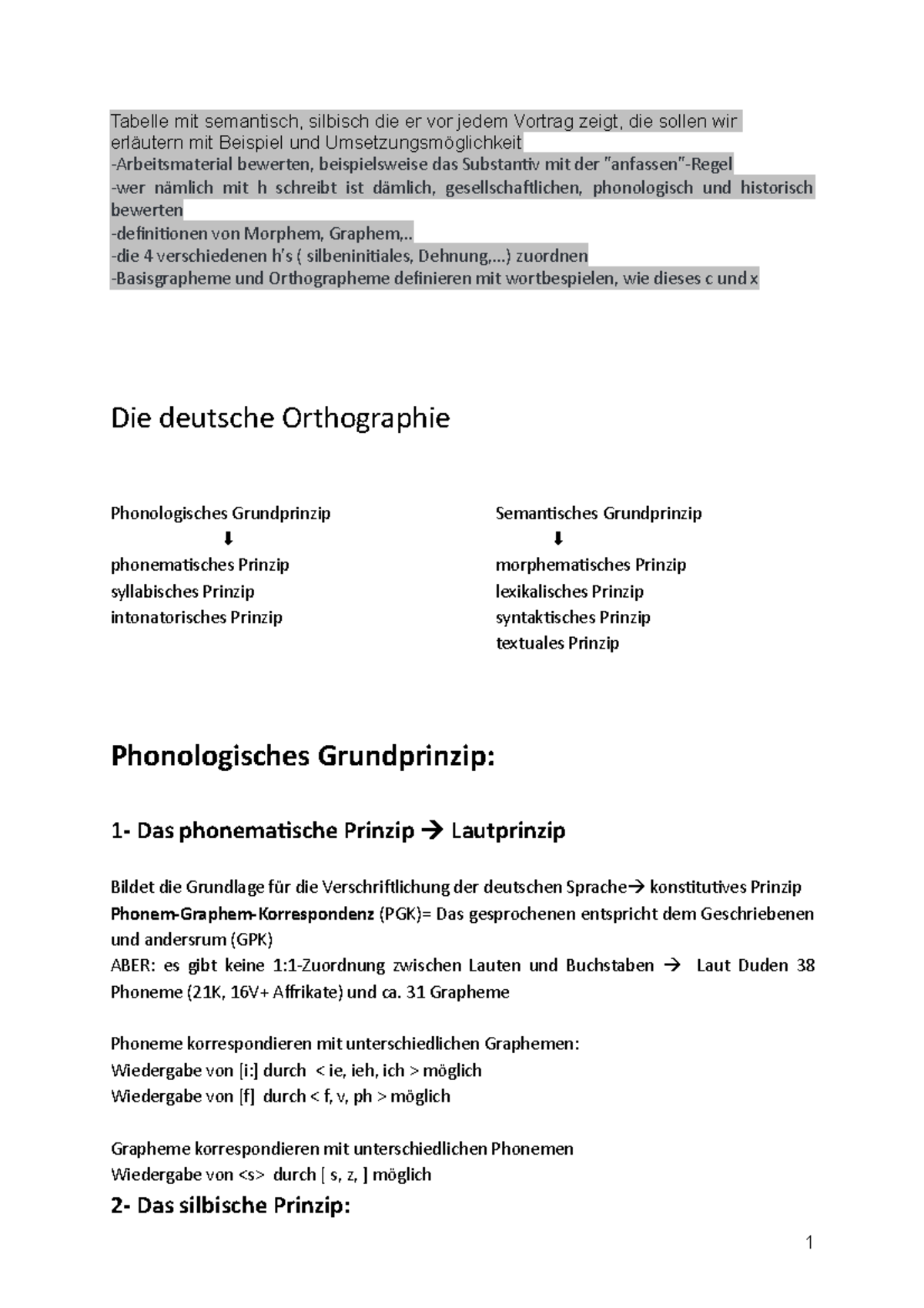 Zusammenfassung Orthographie - Tabelle mit semantisch, silbisch die er ...