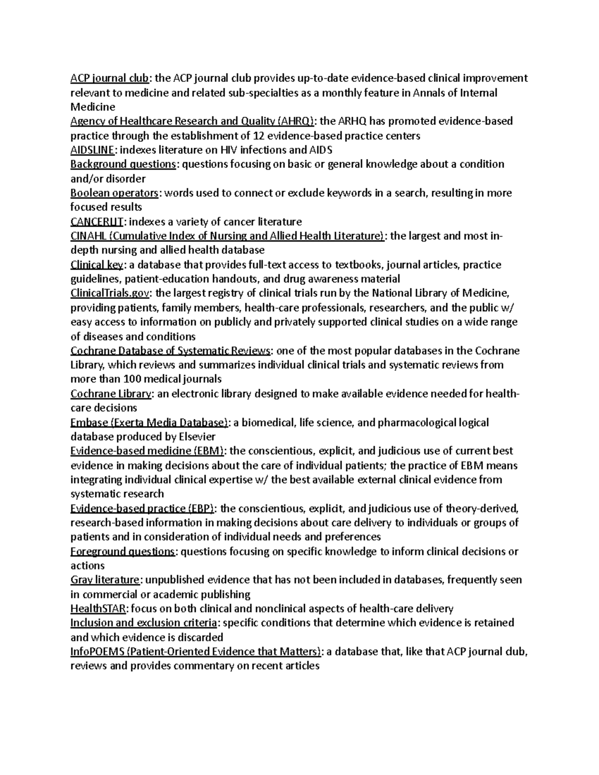 Ch 4 notes - ACP journal club: the ACP journal club provides up-to-date ...