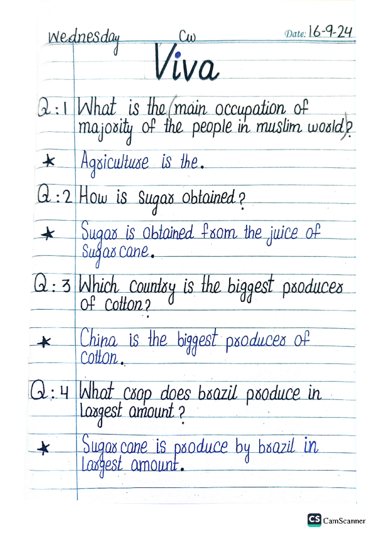 Viva Questions of S.Studies for 1st term Grade VII - Wednesday Cw Date ...