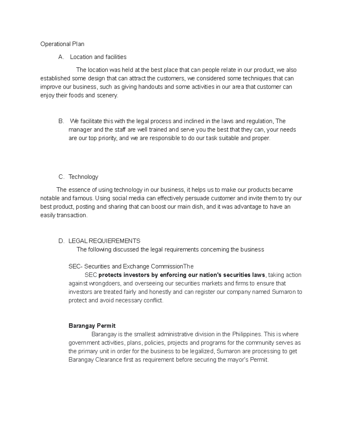 Andreiii Operational PLAN - Operational Plan A. Location and facilities ...