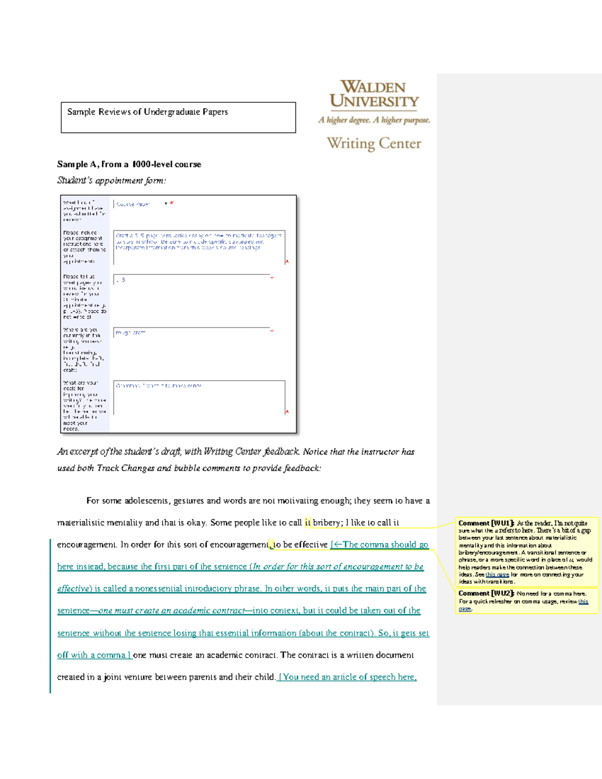 Sample Undergraduate Reviews - Sample A, from a 1000-level course ...