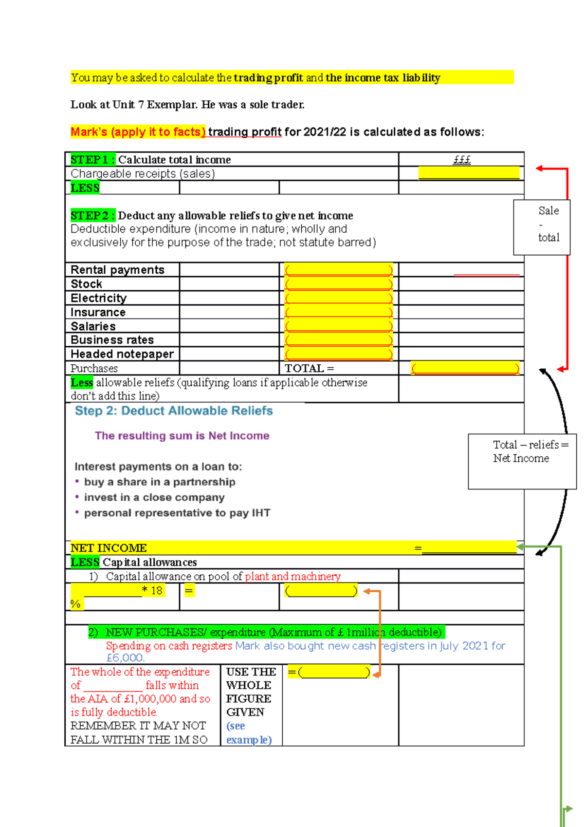 Calculating Trading Profit and Income Tax Liability for Sole Trader ...