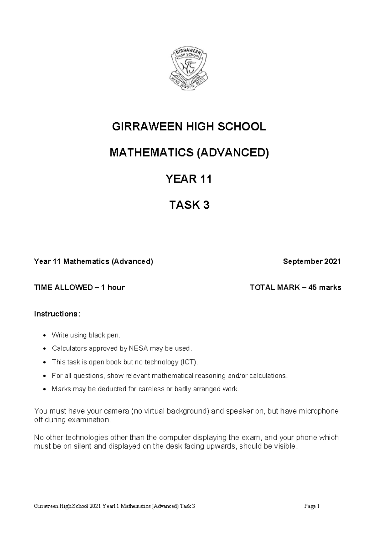 Yearly 2021 - Girraween Mathematics Advanced Paper - GIRRAWEEN HIGH ...