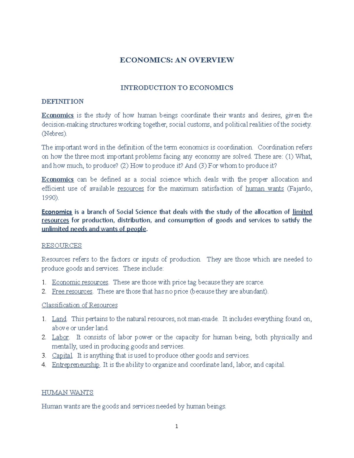 Economics-AN Overview - ECONOMICS: AN OVERVIEW INTRODUCTION TO ...