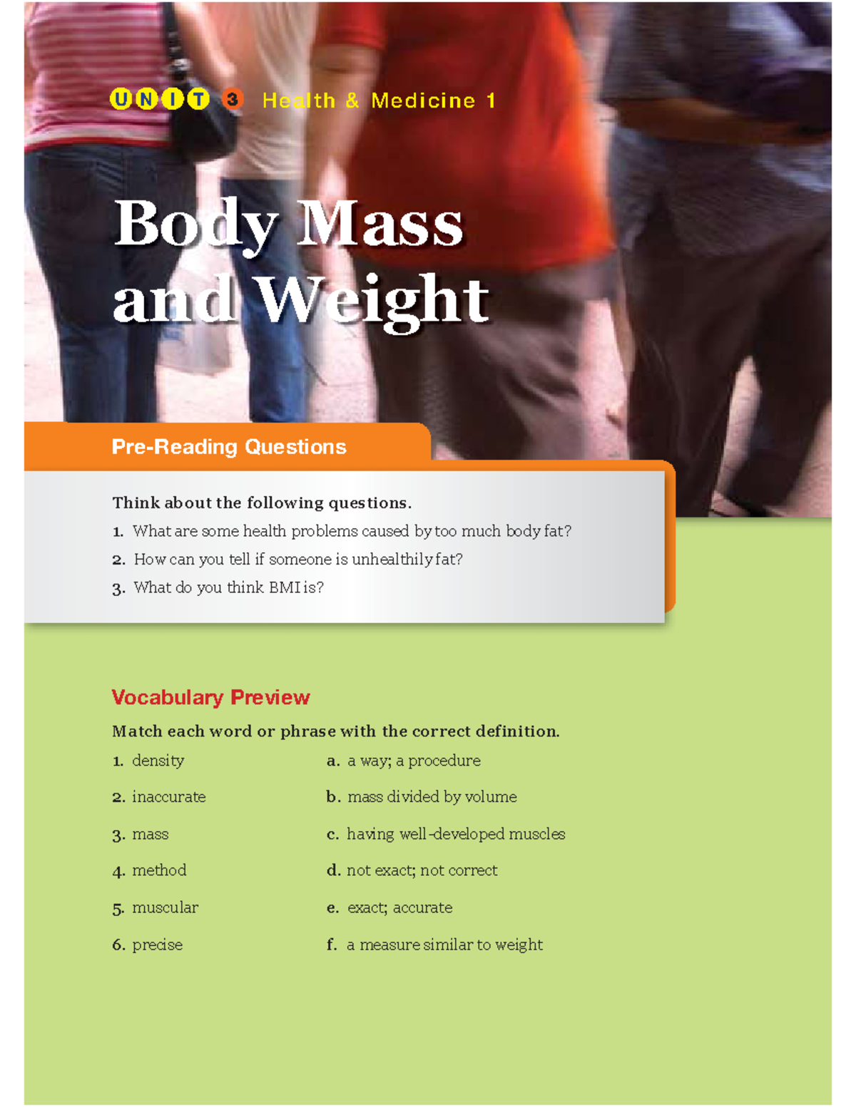 SELF Study 2 - Reading 1 - Vocabulary Preview Match each word or phrase ...