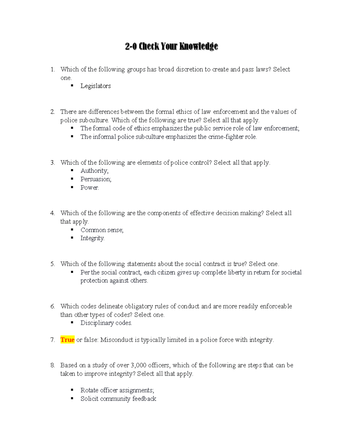 2-0 Check Your Knowledge - 2 - 0 Check Your Knowledge Which of the ...