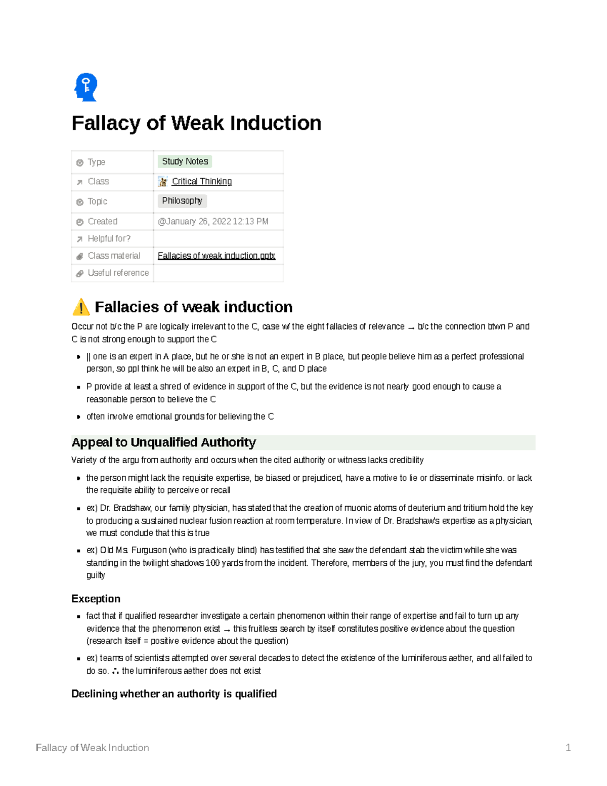 Fallacy of Weak Induction - or lack the requisite ability to perceive ...