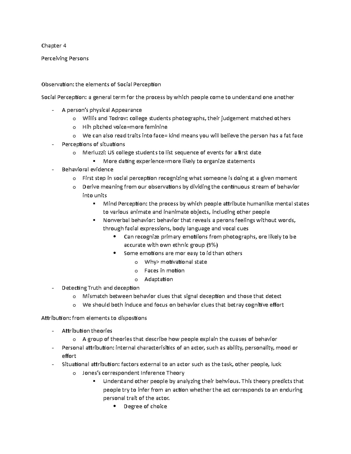 Chapter 4 - Chapter 4 Perceiving Persons Observation: the elements of Social Perception Social ...