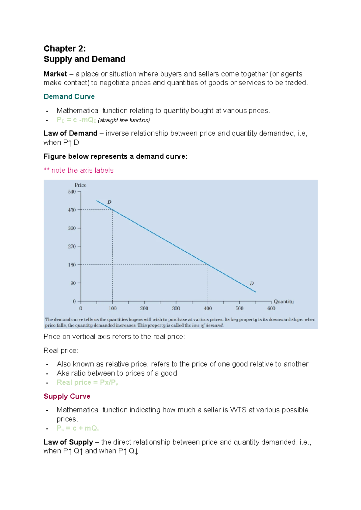 Chapter 2 - Notes - Chapter 2: Supply and Demand Market – a place or ...