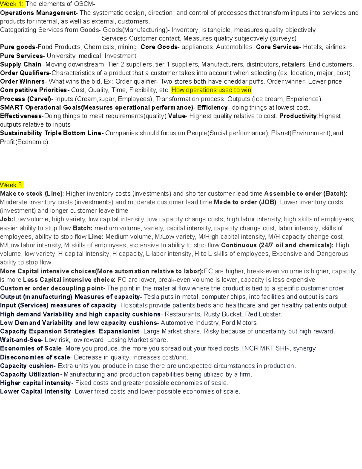 OPS Cheat Sheet - Week 1: The elements of OSCM- Operations Management ...