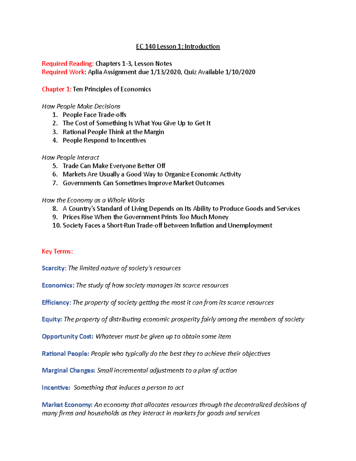 EC 140 Chapter 1 - EC140-OC Textbook Notes - EC 140 Lesson 1 ...