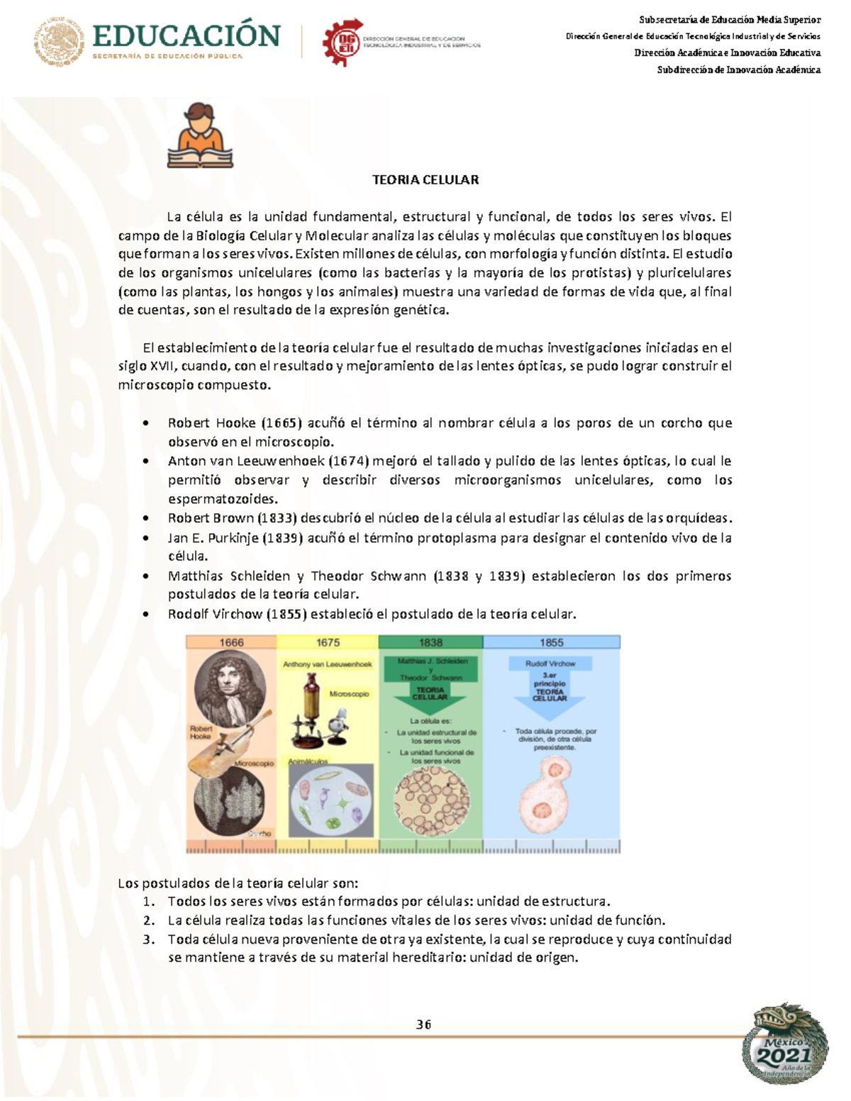 Teoria celular - Dirección General de Educación Tecnológica Industrial ...