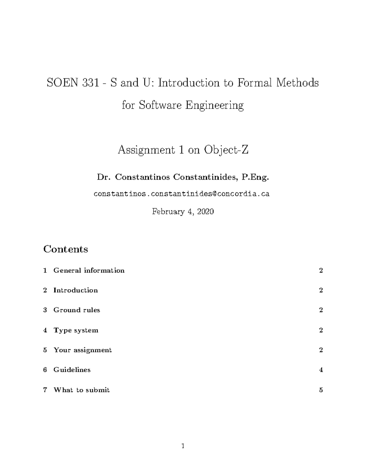 Assignment 1 - SOEN 331 - S and U: Introduction to Formal Methods for Software Engineering - Studocu
