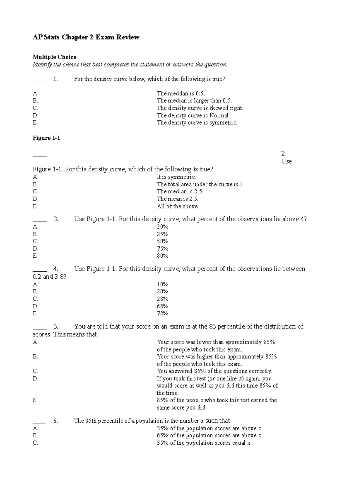 Ap Stats Chapter 1 Test