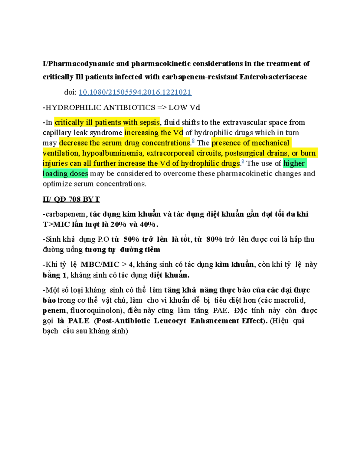 Tổng quan về CBP - Summary about carbapenems - I/Pharmacodynamic and ...